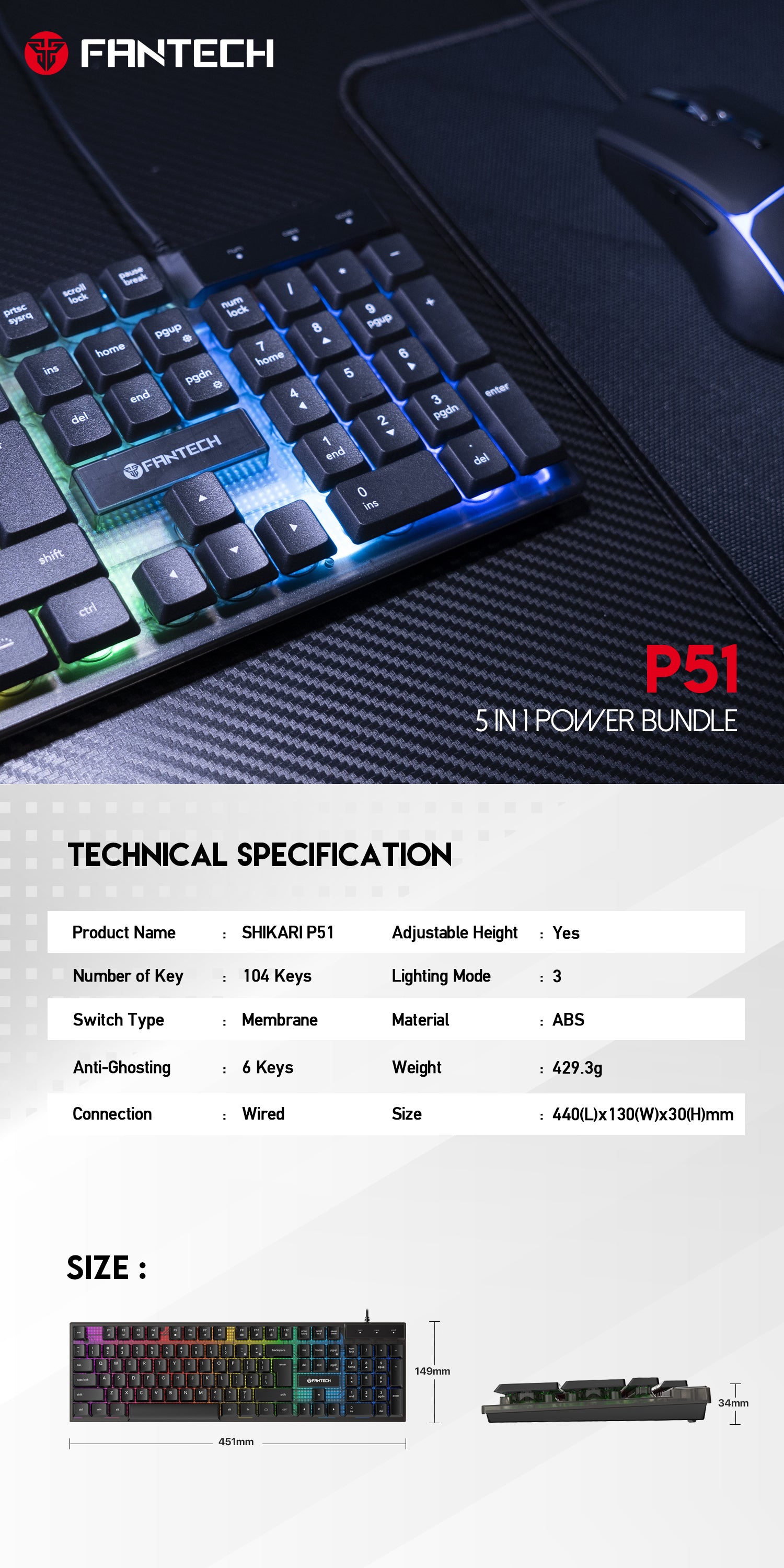 Fantech 5-in-1 Gaming Keyboard Combo: Keyboard, Mouse, Mousepad ...