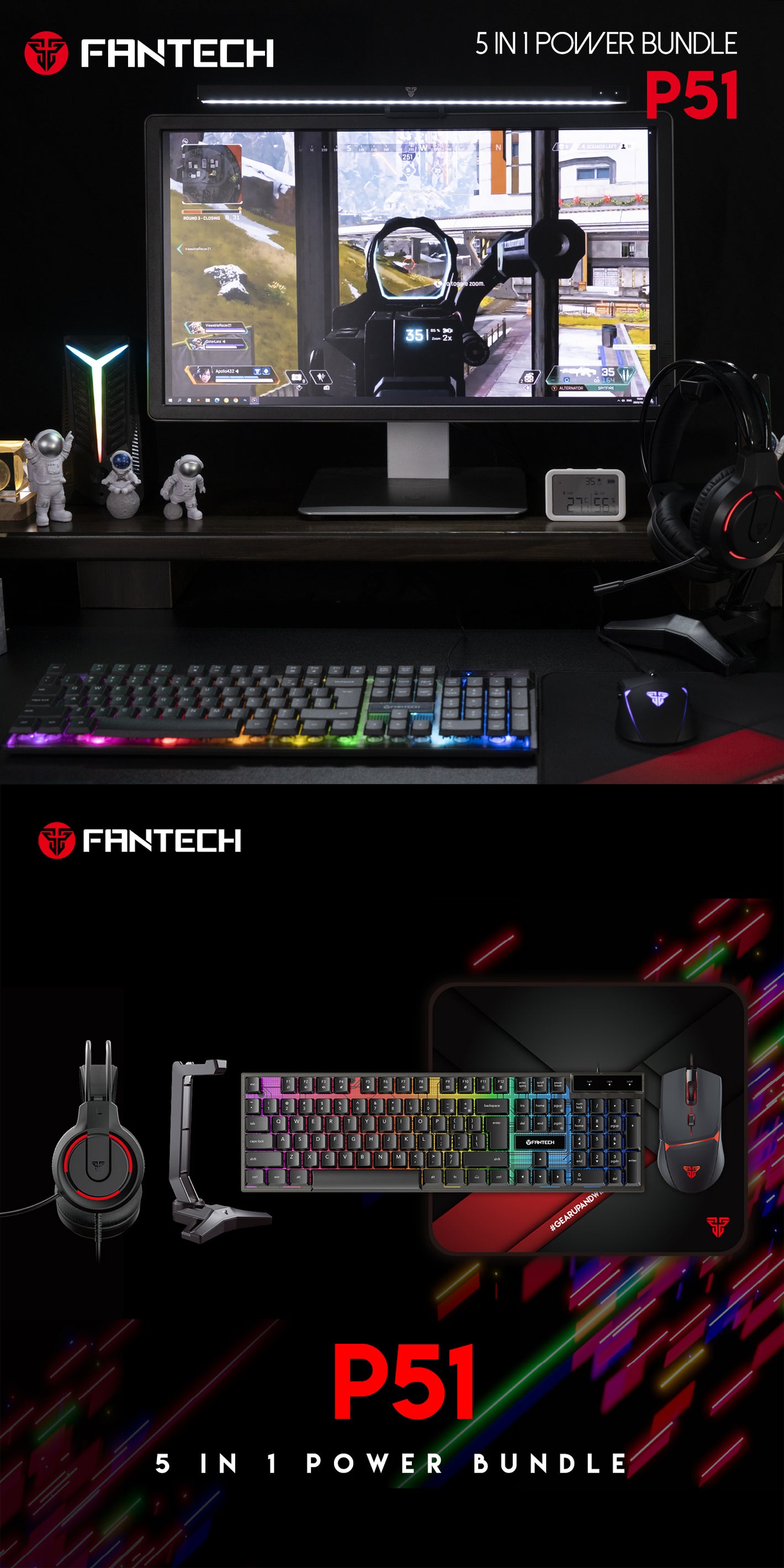 Fantech 5-in-1 Gaming Keyboard Combo: Keyboard, Mouse, Mousepad ...