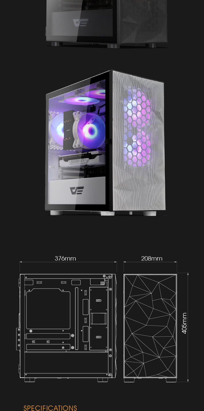 DarkFlash DLM21-Mesh Micro-ATX PC Case - White Tempered Glass Gaming ...