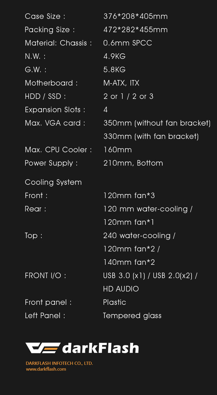 DarkFlash DLM21-Mesh Micro-ATX PC Case - White Tempered Glass Gaming ...