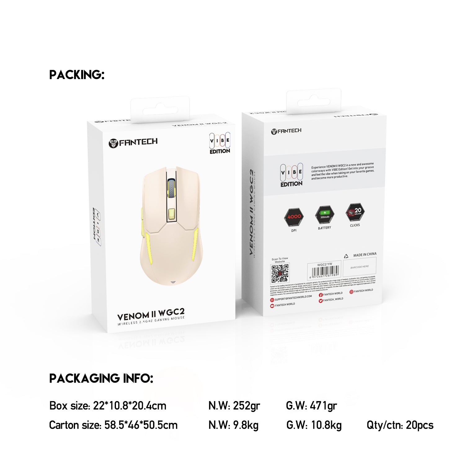 Fantech VENOM II WGC2 Wireless Gaming Mouse - Beige: Comfortable ...